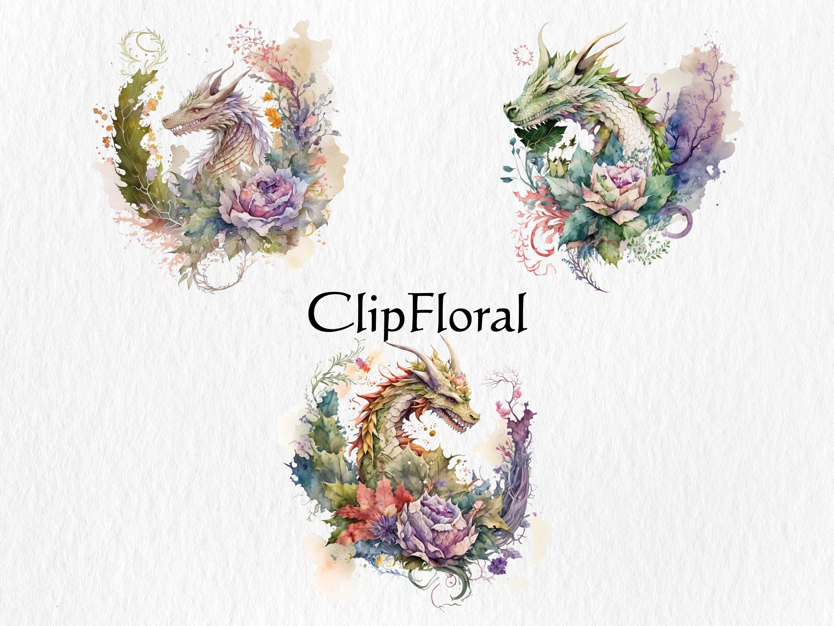 Watercolor Dragon Clipart Bundle – Fantasy PNG Images (digital Download ...
