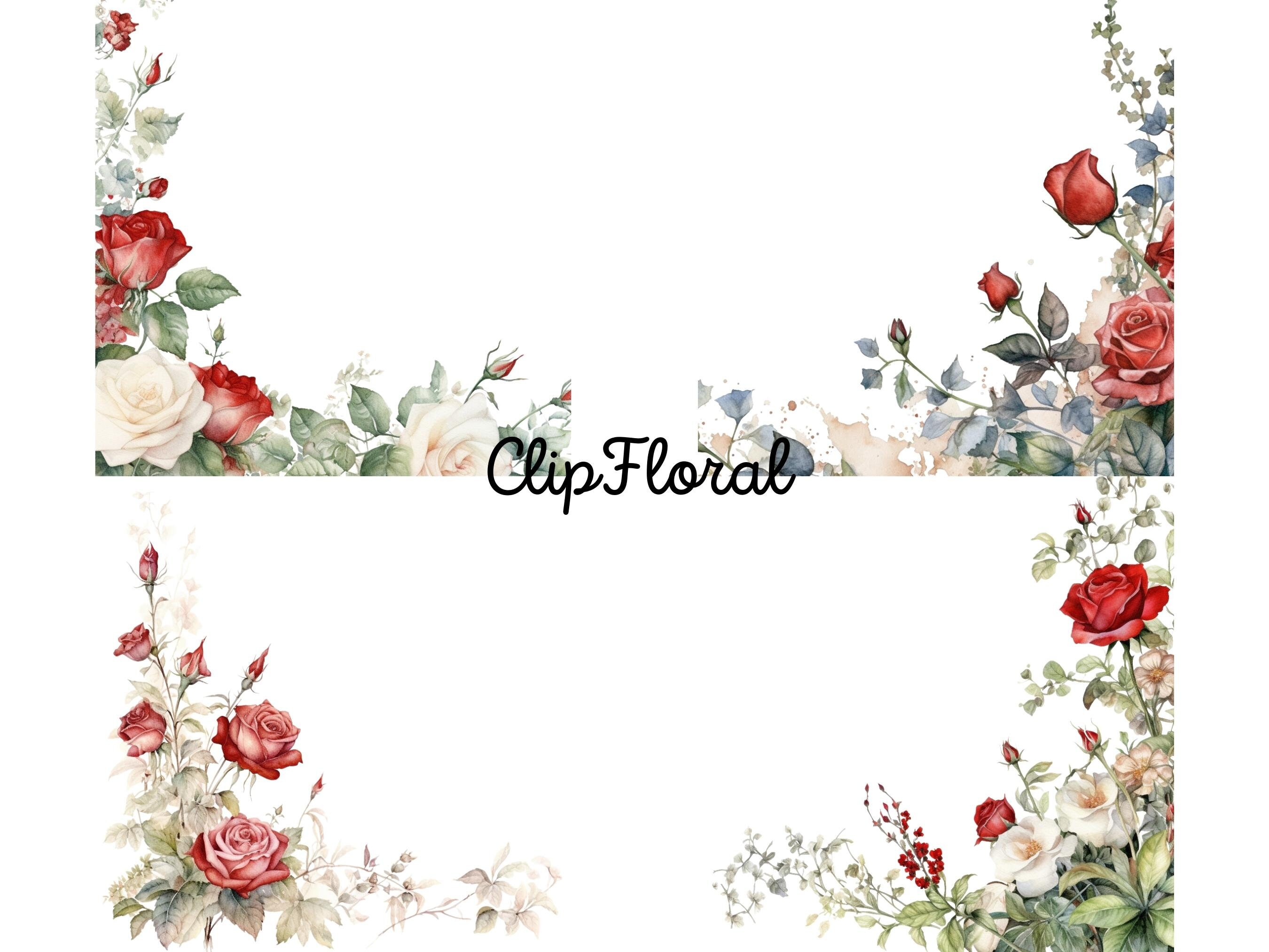 Watercolor Rose Border Clipart Bundle Watercolor Rose Border - Etsy
