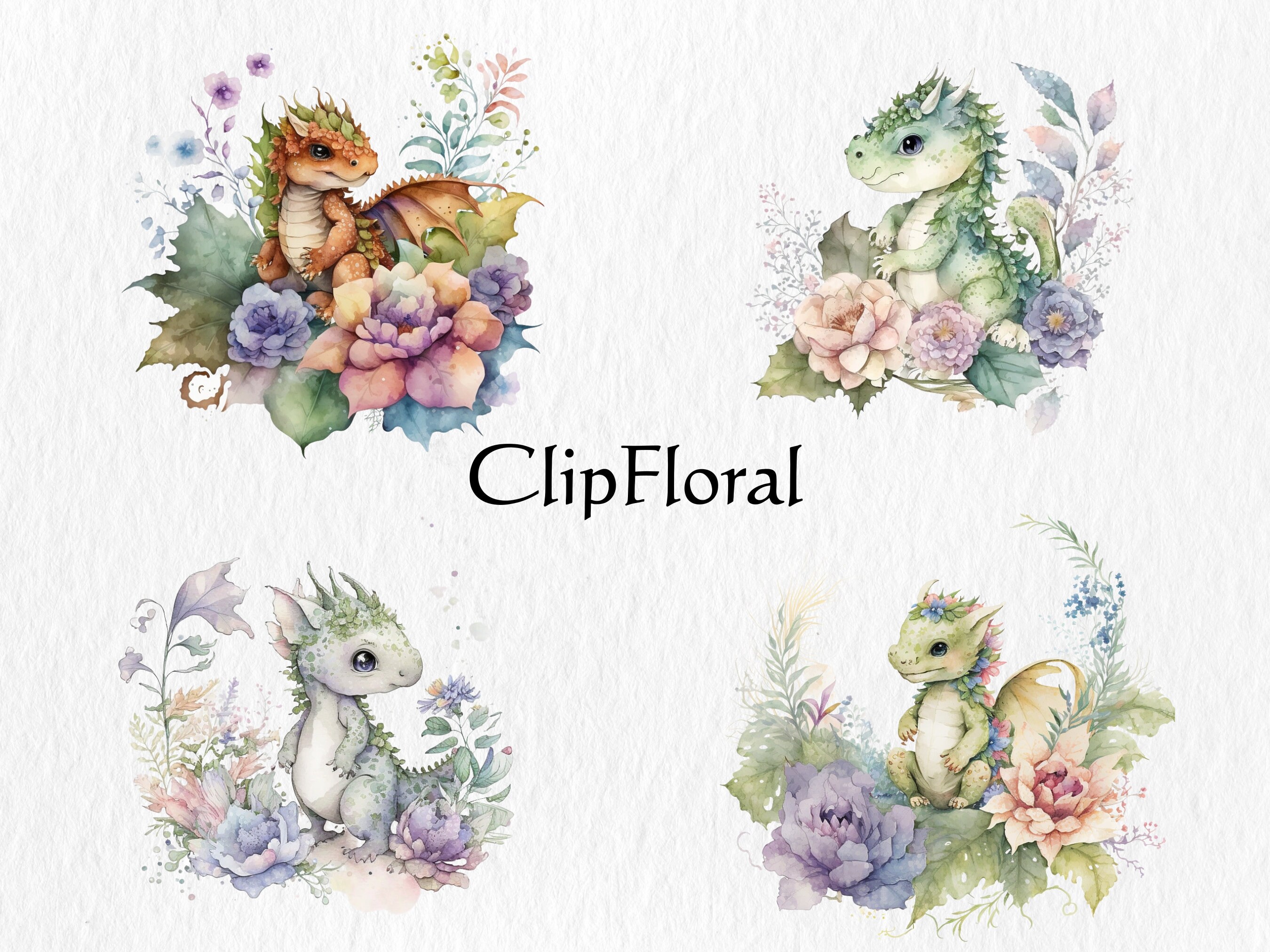 Watercolor Baby Dragon Fantasy Clipart Bundle Watercolor - Etsy
