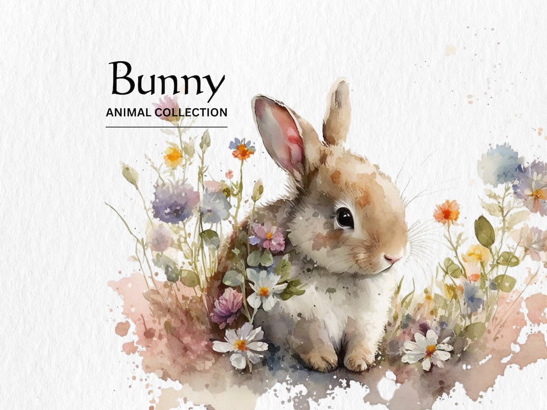 Watercolor Bunny Clipart Bundle - Watercolor Bunnies PNG Format Instant ...