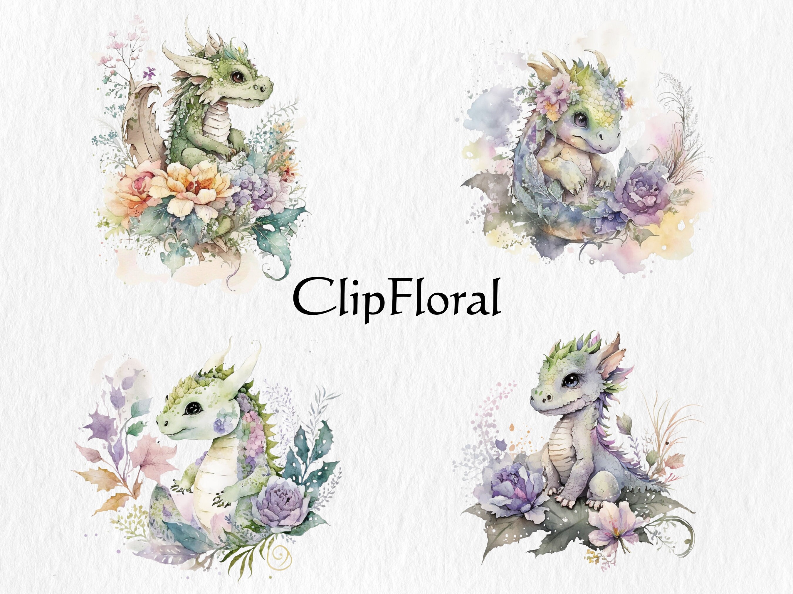 Watercolor Baby Dragon Fantasy Clipart Bundle Watercolor - Etsy