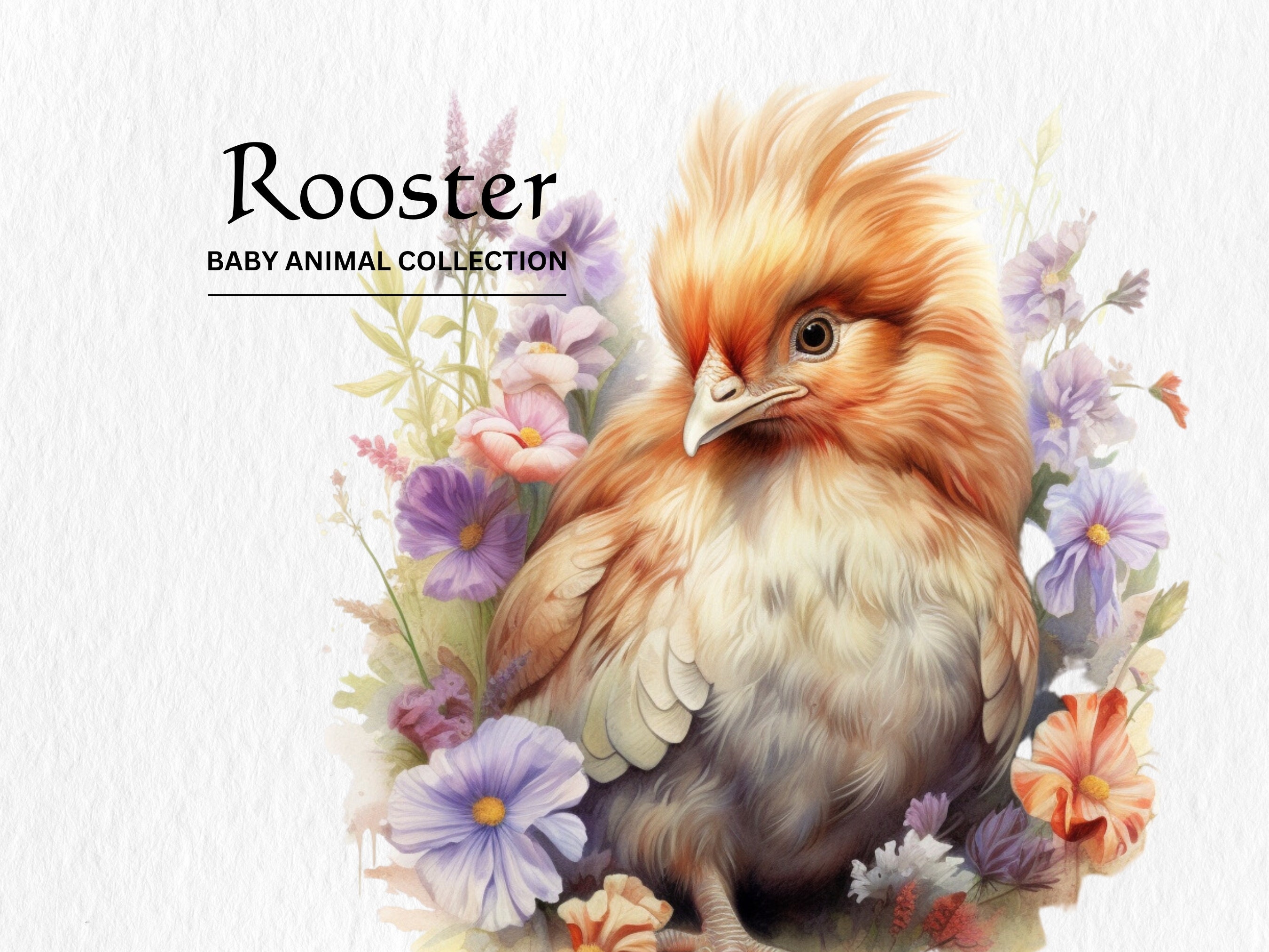 Baby Rooster Clipart, 8 High Quality Pngs, Watercolor Illustration ...
