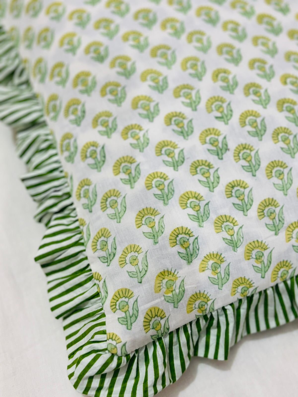 Ruffle Handmade Block Print Pillow Cover , Printed Pillow Cases, Cotton ...