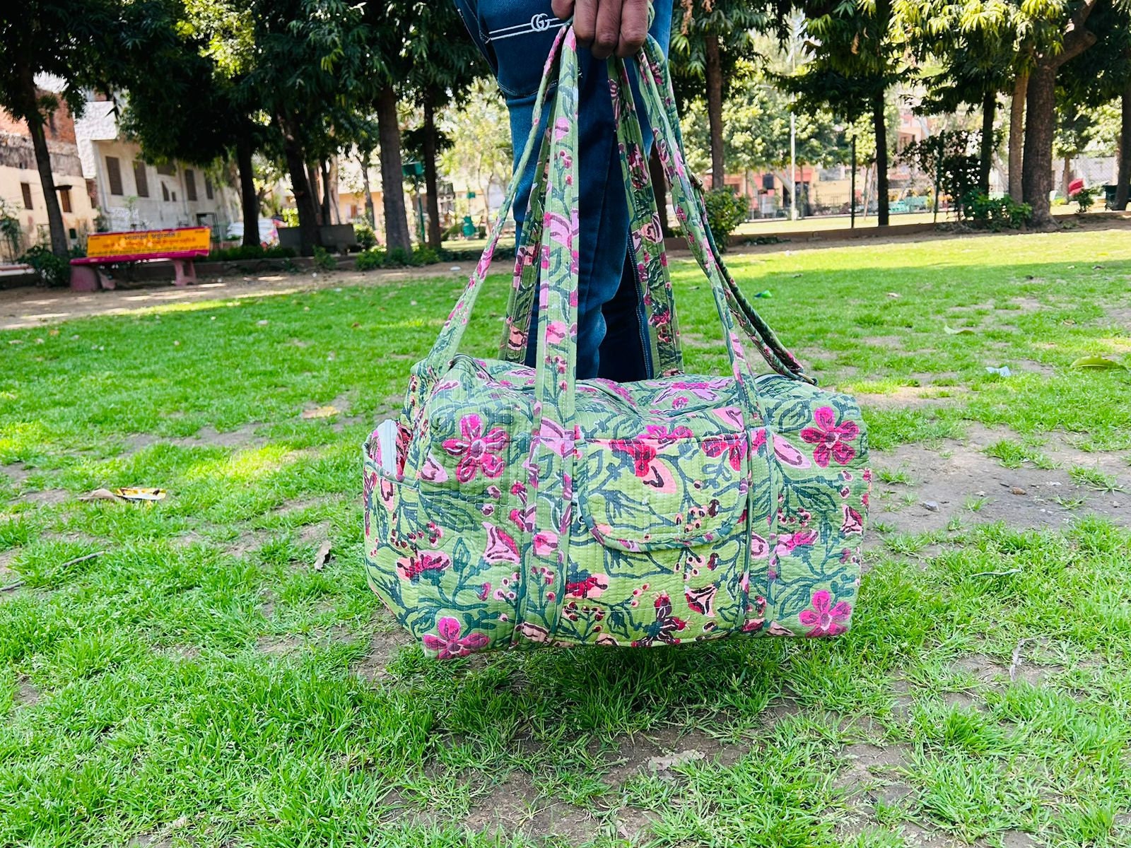 Large Cotton Quilted Weekender Duffle Bags Blockprint Quilted Fabric ...