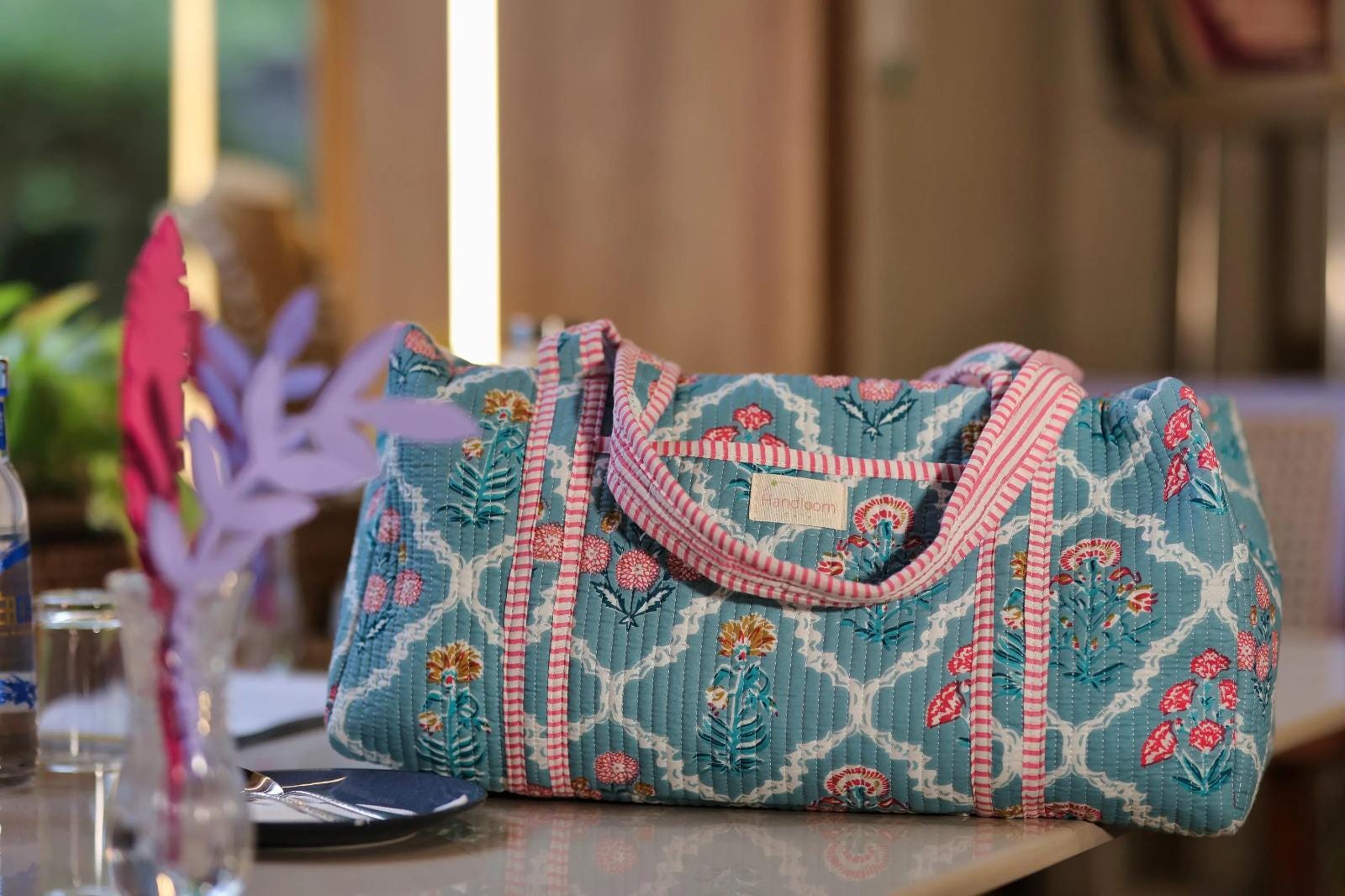 Large Cotton Patches Duffle Bags Blockprint Quilted Fabric Weekender ...