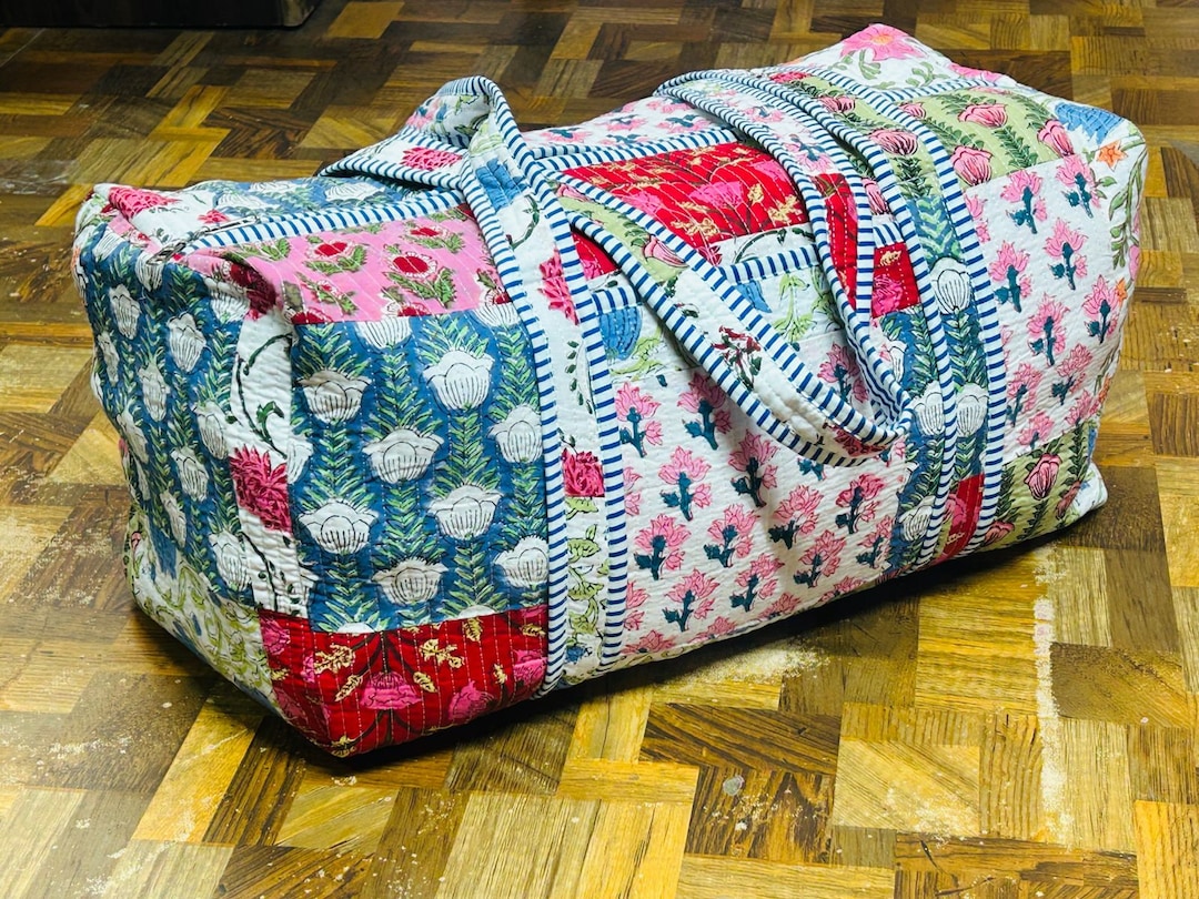 Large Multi Patches Quilted Duffle Bag Weekend Travel Bag Holiday Gifts Handmade Boho Duffle ...