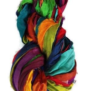 Multi Coloured Strips of Pure Silk Vintage Sari Fabric Remnants Scrap ...