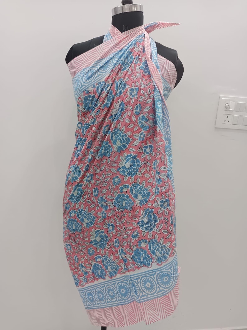 Hand Block Printed Sarong Cotton Beach Warp Floral Sarongs Cotton Pareo ...