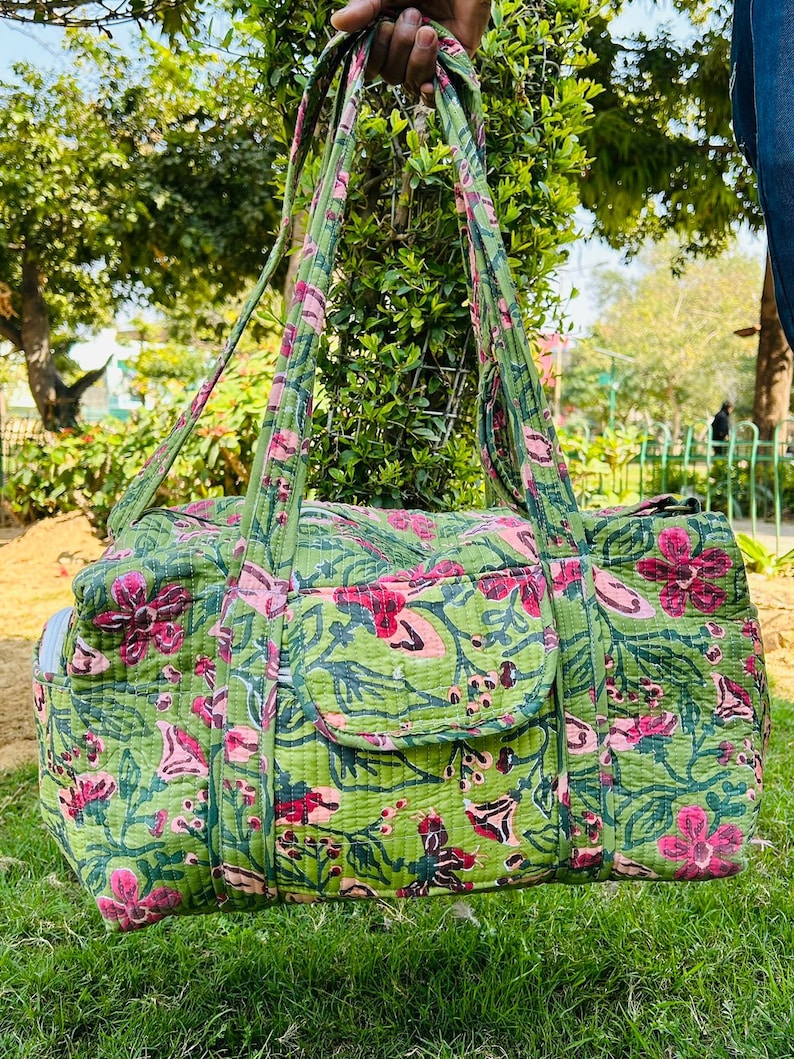 Large Cotton Quilted Weekender Duffle Bags Blockprint Quilted Fabric ...
