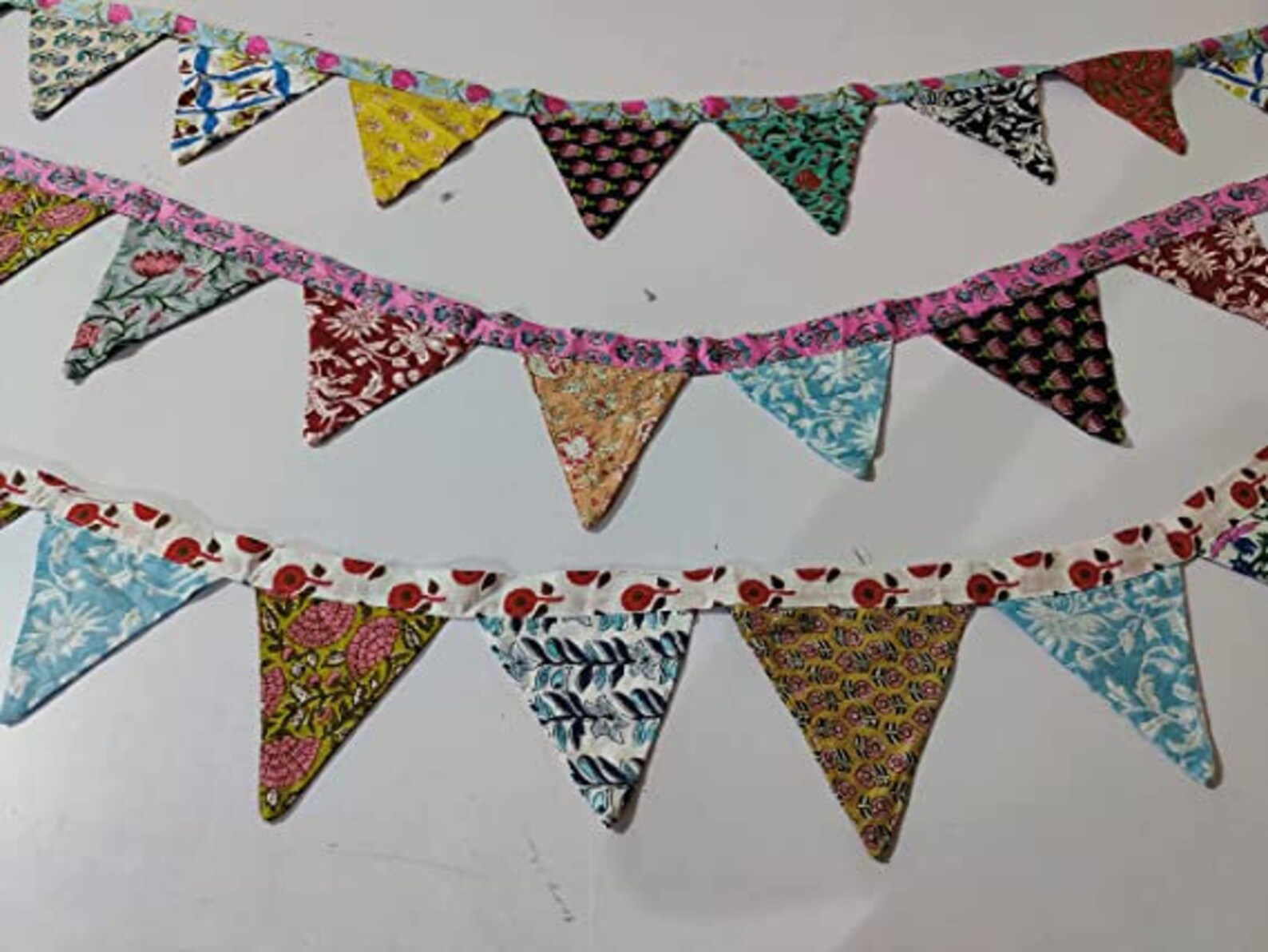 Vintage Colorful Bunting Garland Banner Hand Printed Cotton Bunting ...