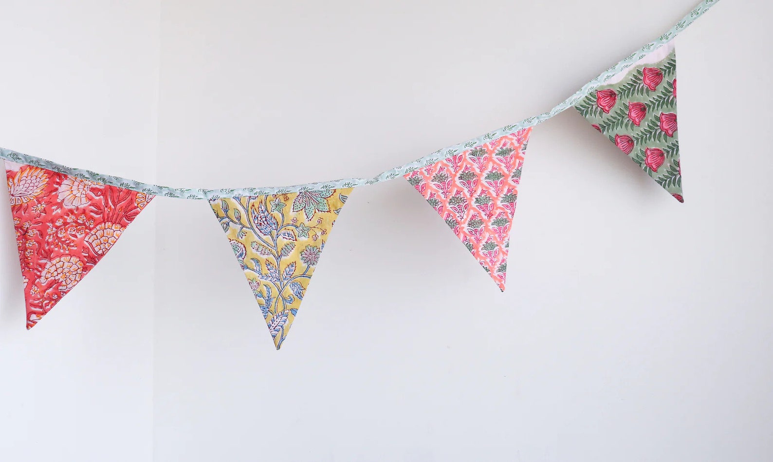 Vintage Colorful Bunting Garland Banner Hand Printed Cotton Bunting ...