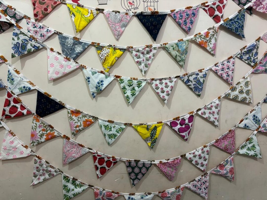 Colorful Floral Print Cotton Bunting Banner Boho Bunting Garland ...