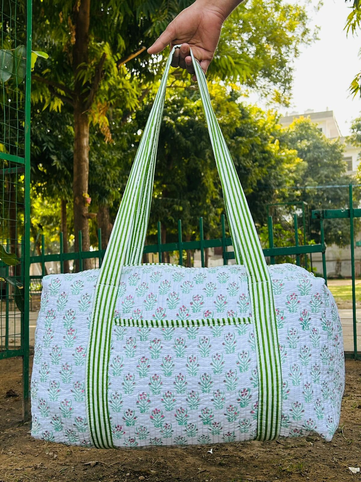 Large Cotton Patches Duffle Bags Blockprint Quilted Fabric Weekender ...