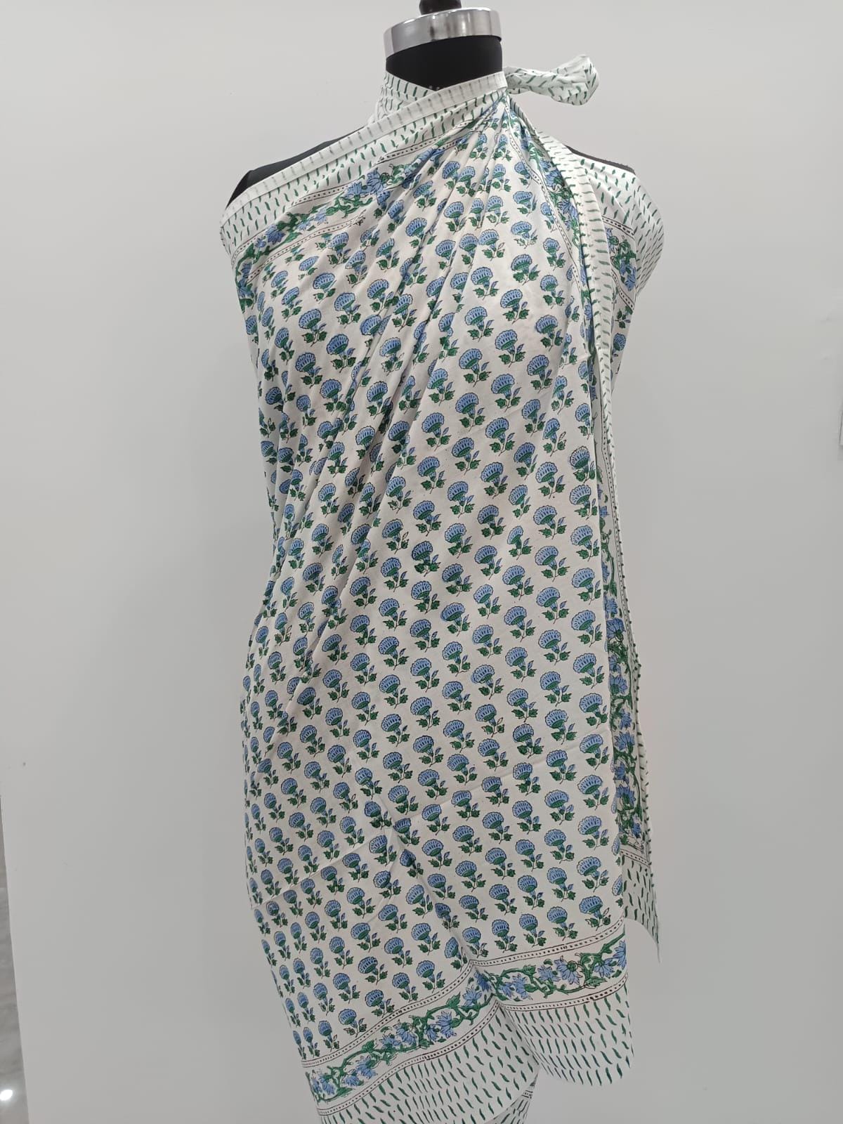 Hand Block Printed Sarong Cotton Beach Warp Floral Sarongs Cotton Pareo ...