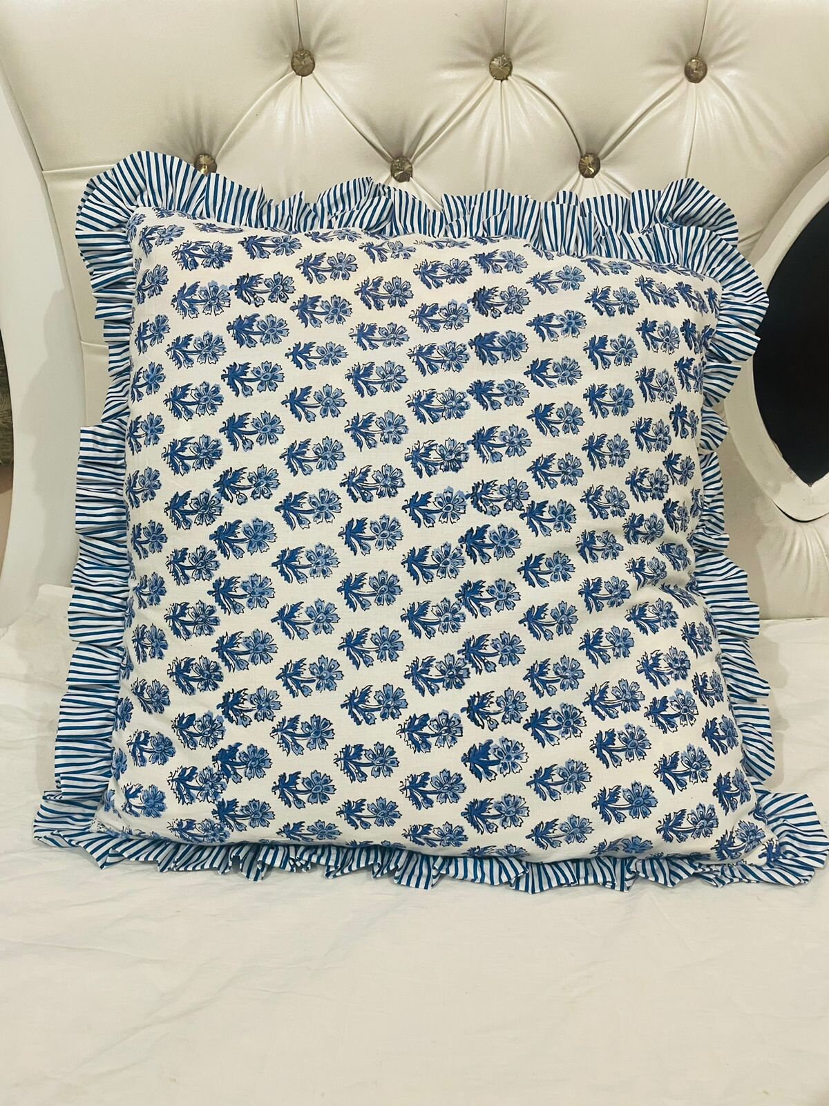 Ruffle Handmade Block Print Pillow Cover , Printed Pillow Cases, Cotton ...