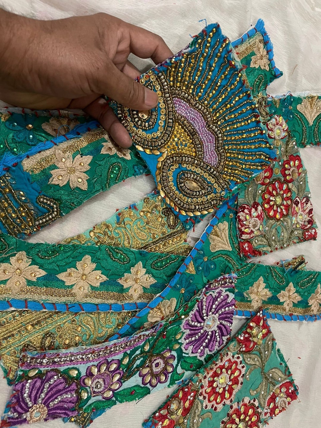 Vintage Indian Embroidery Work Scrap Fabric Boho Beaded Scrap Fabric ...