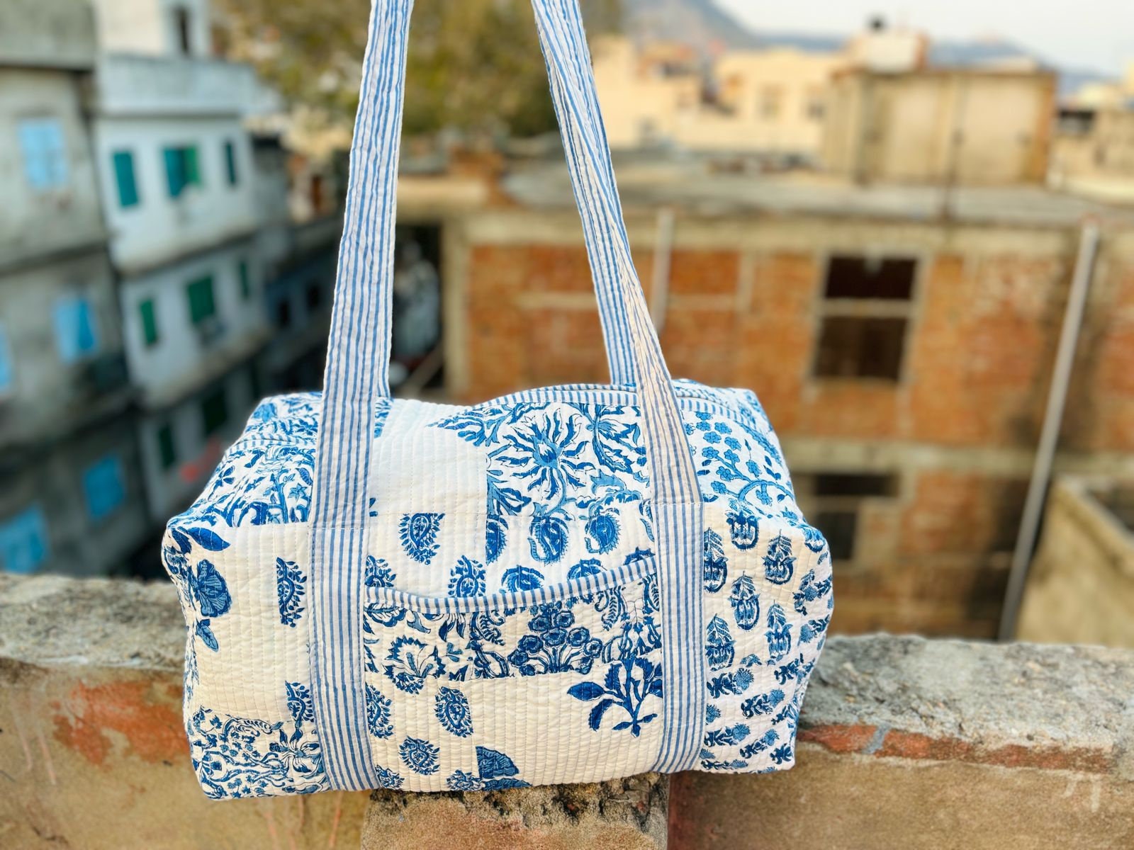 Large Cotton Patches Duffle Bags Blockprint Quilted Fabric Weekender Bags for Women Holiday ...