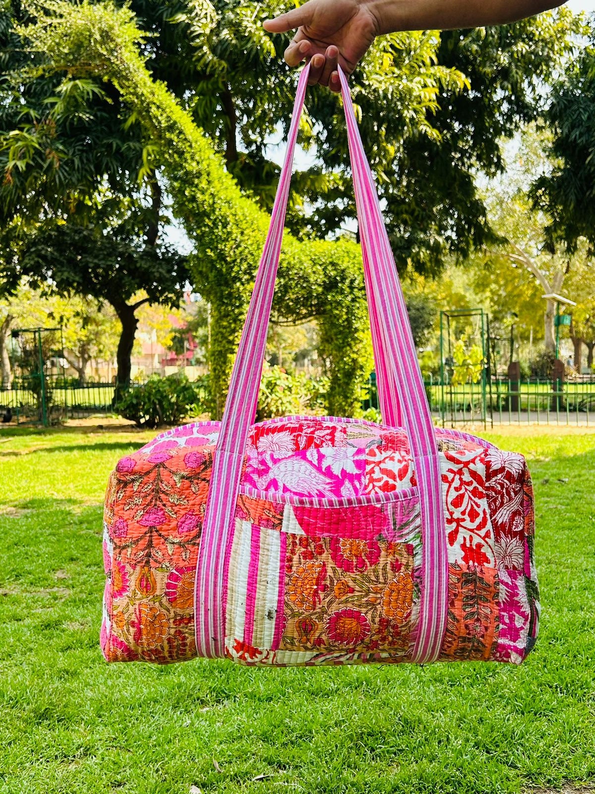 Large Cotton Patches Duffle Bags Blockprint Quilted Fabric Weekender Bags for Women Holiday ...