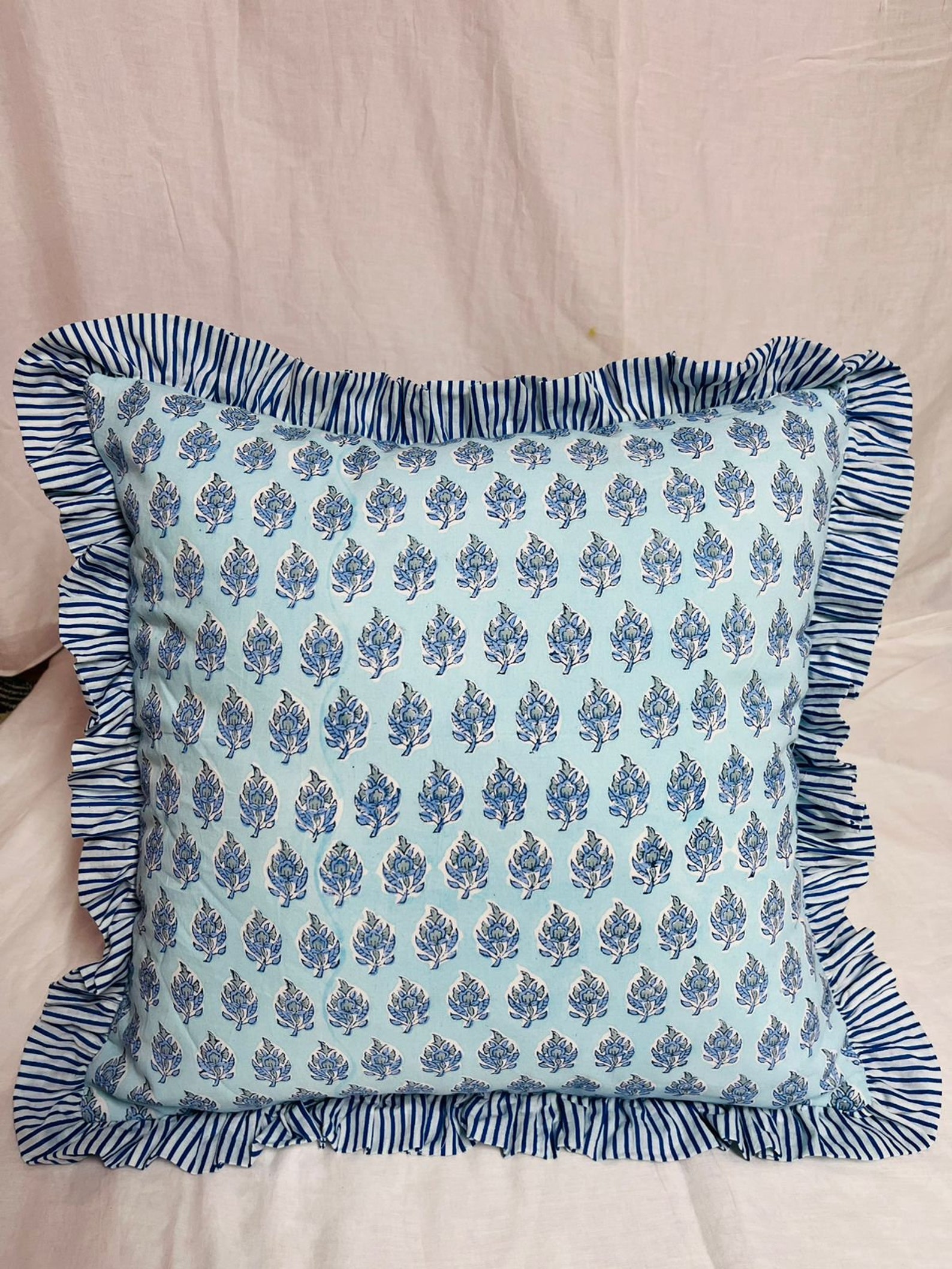 Ruffle Handmade Block Print Pillow Cover , Printed Pillow Cases, Cotton ...