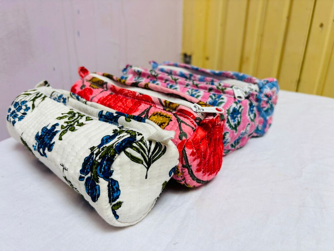Pencil Pouch, Floral Print Pencil Case, Quilted Pencil Bag, Kawaii ...