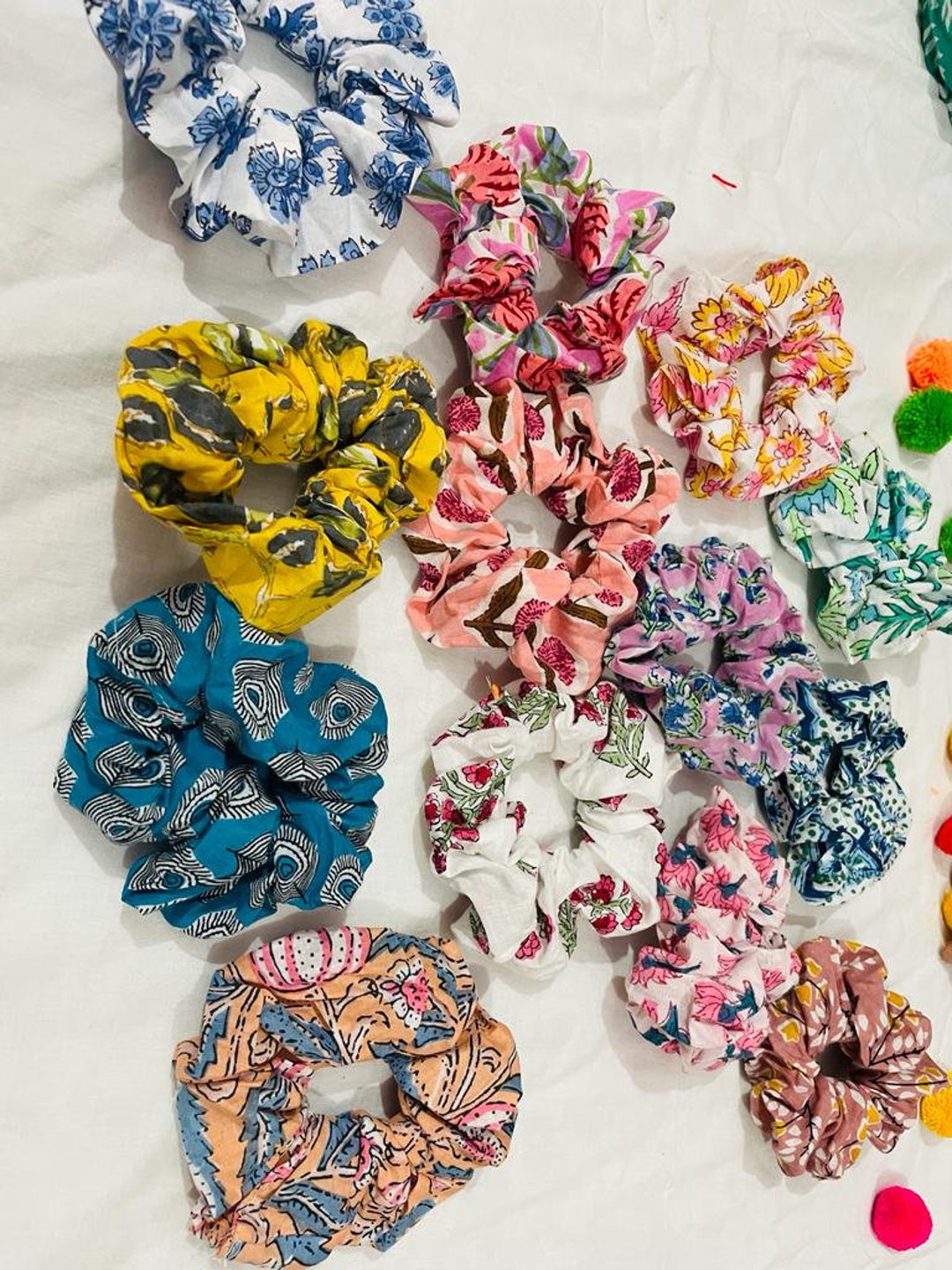 Indian Hand Block Print Scrunchies Boho Scrunchies, Bridesmaid Gift ...