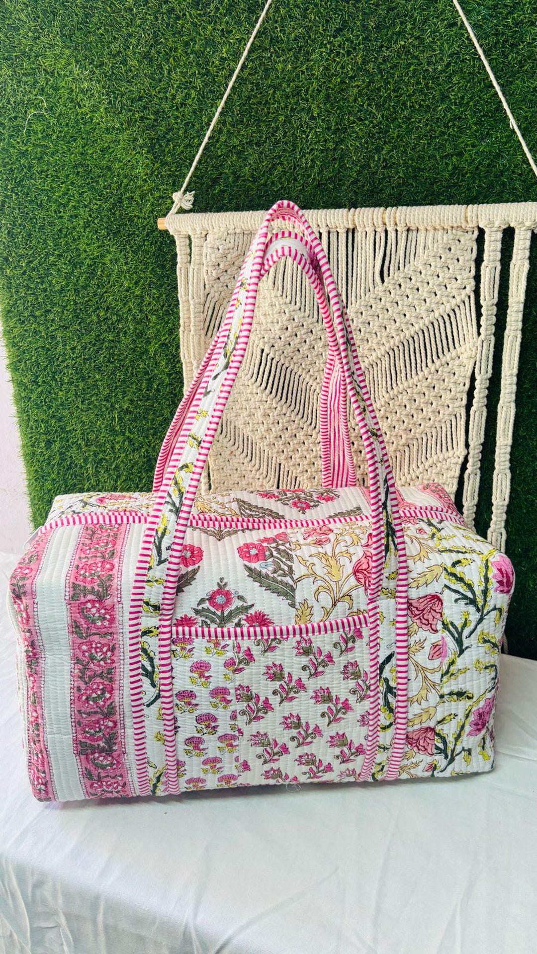 Floral Patchwork Weekender Bags Block Printed Cotton Quilted Fabric ...