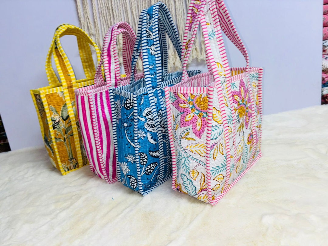 Colorful Cotton Quilted Mini Tote Bag Handle Tote Bag for Women Baby ...