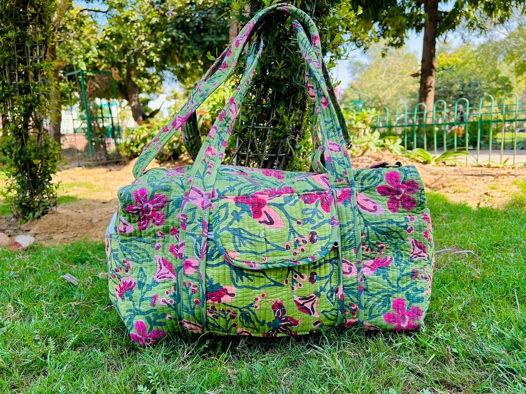 Large Cotton Quilted Weekender Duffle Bags Blockprint Quilted Fabric ...