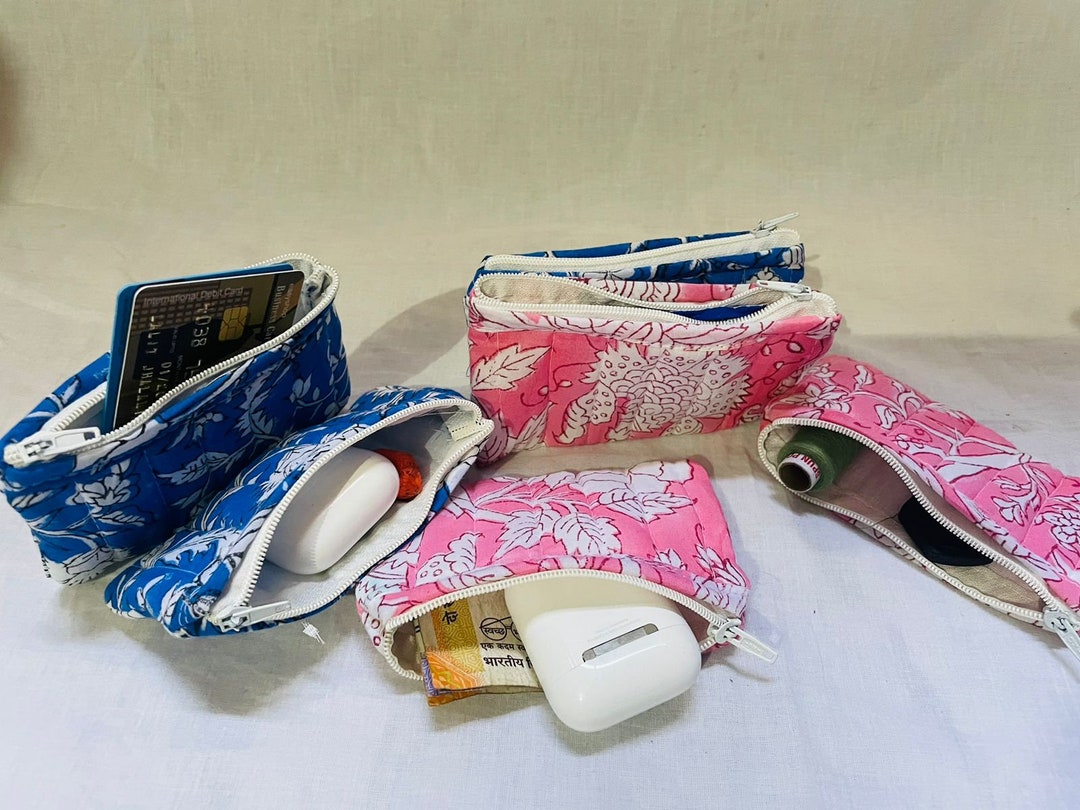 Small Zipper Pouch | Quilted Fabric Coin Card Purse | Storage Cosmetic ...
