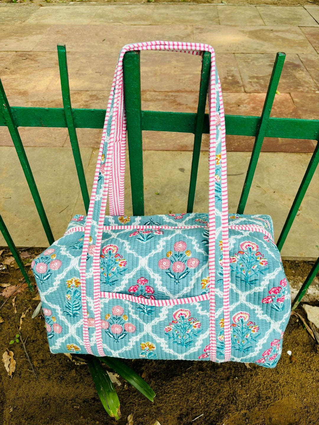 Large Cotton Quilted Weekender Duffle Bags Blockprint Travel Bags ...