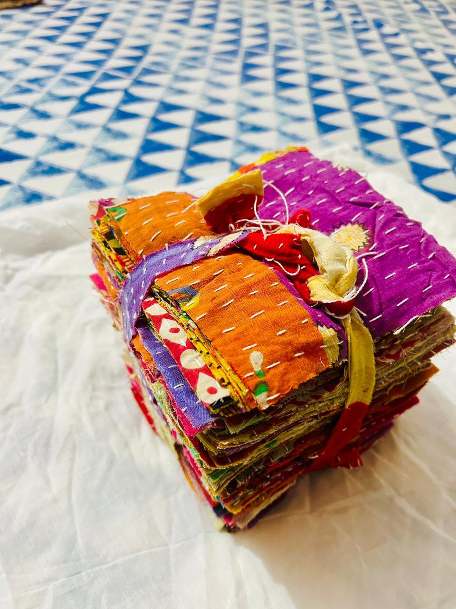 Vintage Kantha Scrap, Indian SARI Fabric Square, Quilting Kantha ...