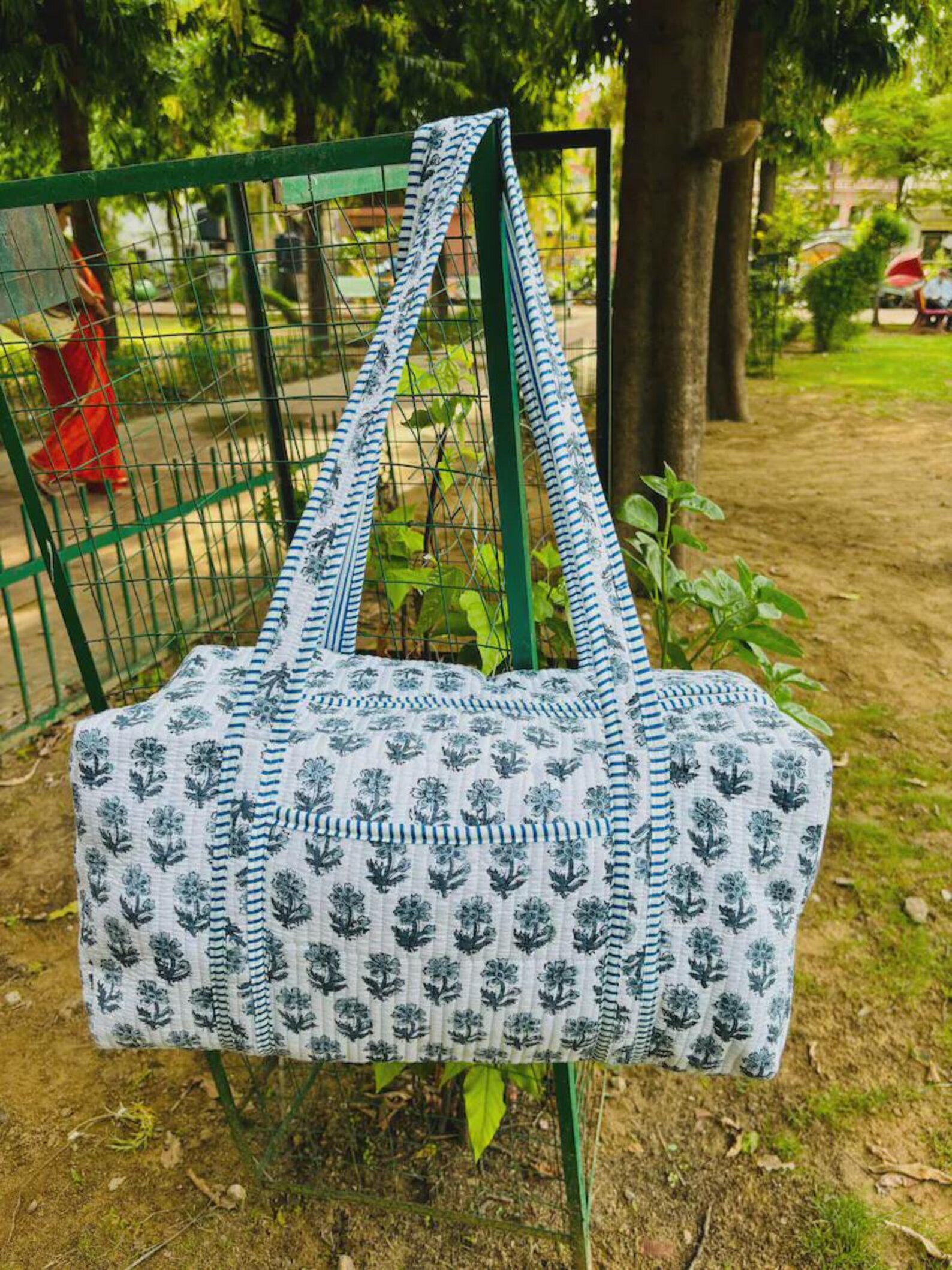 Large Cotton Quilted Patches Duffle Bags Block Print Fabric Weekender ...