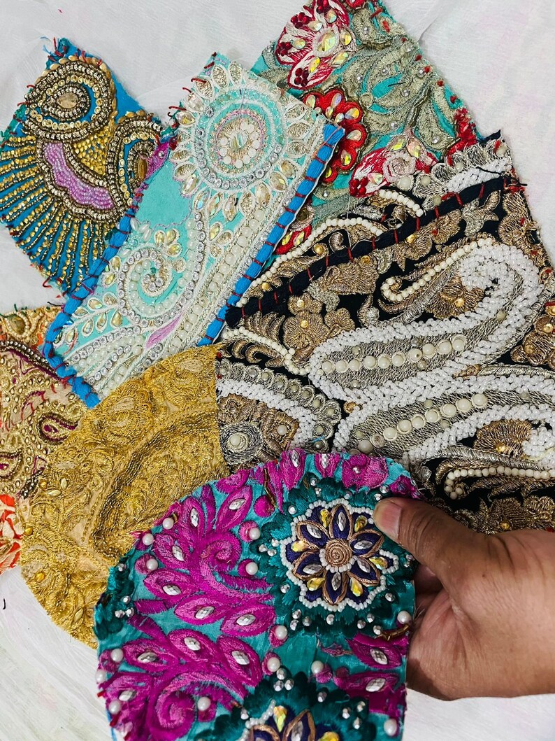 Vintage Indian Embroidery Work Scrap Fabric Boho Beaded Scrap Fabric ...