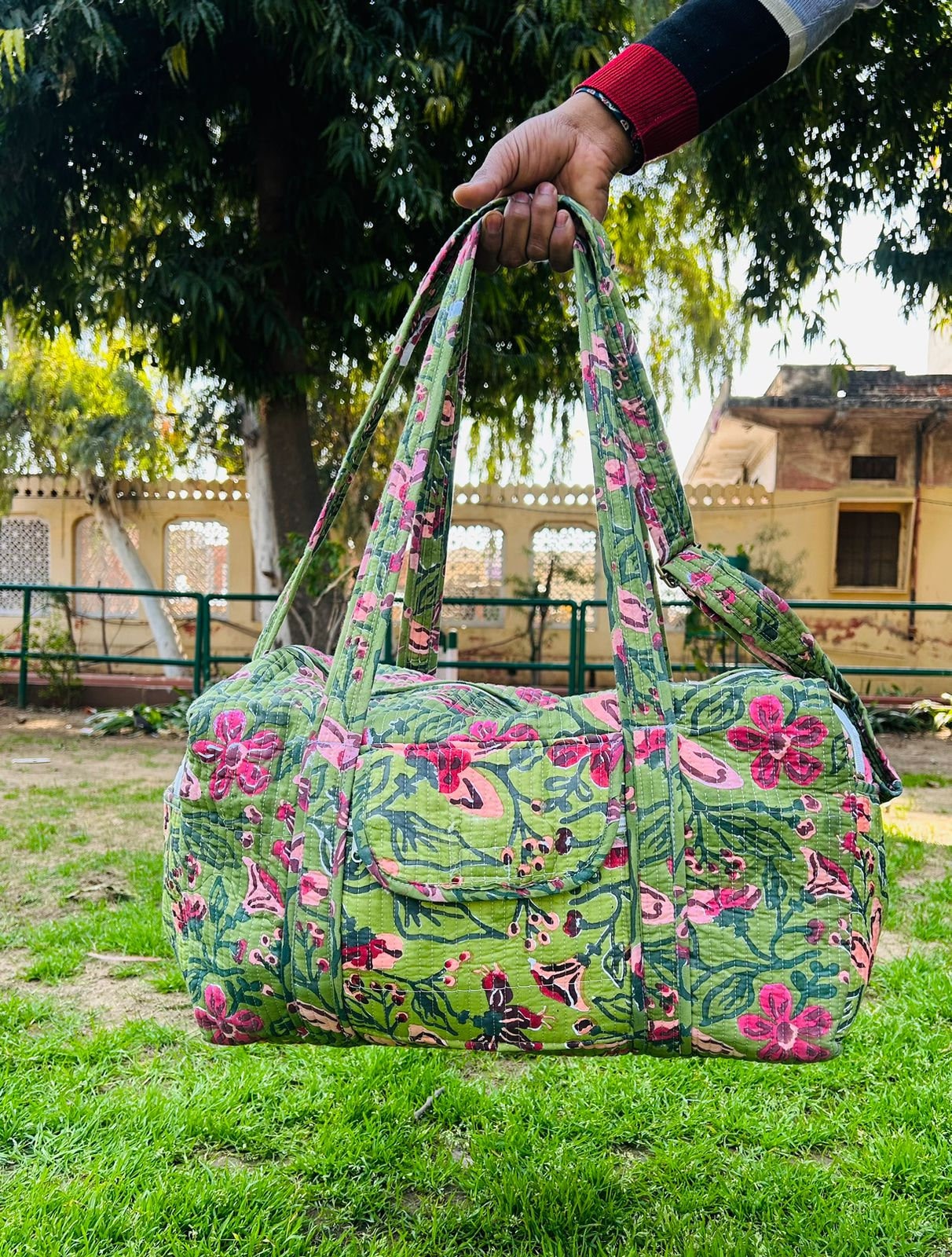 Large Cotton Quilted Weekender Duffle Bags Blockprint Quilted Fabric ...