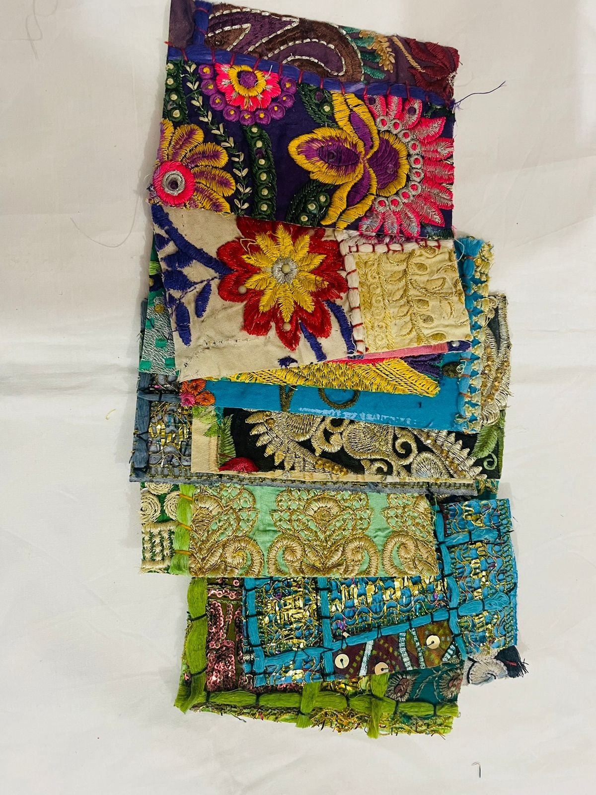 Vintage Embroidered Sari Scraps Bohemian Decorative Swatches Junk ...