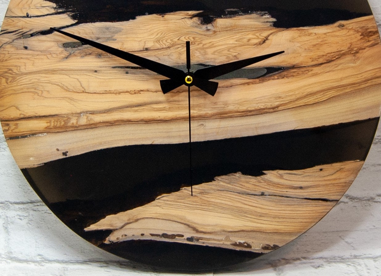 Resin Wood Wall Clock, Big Live Edge Clock for Home Decor, Customizable Natural Handmade Epoxy ...