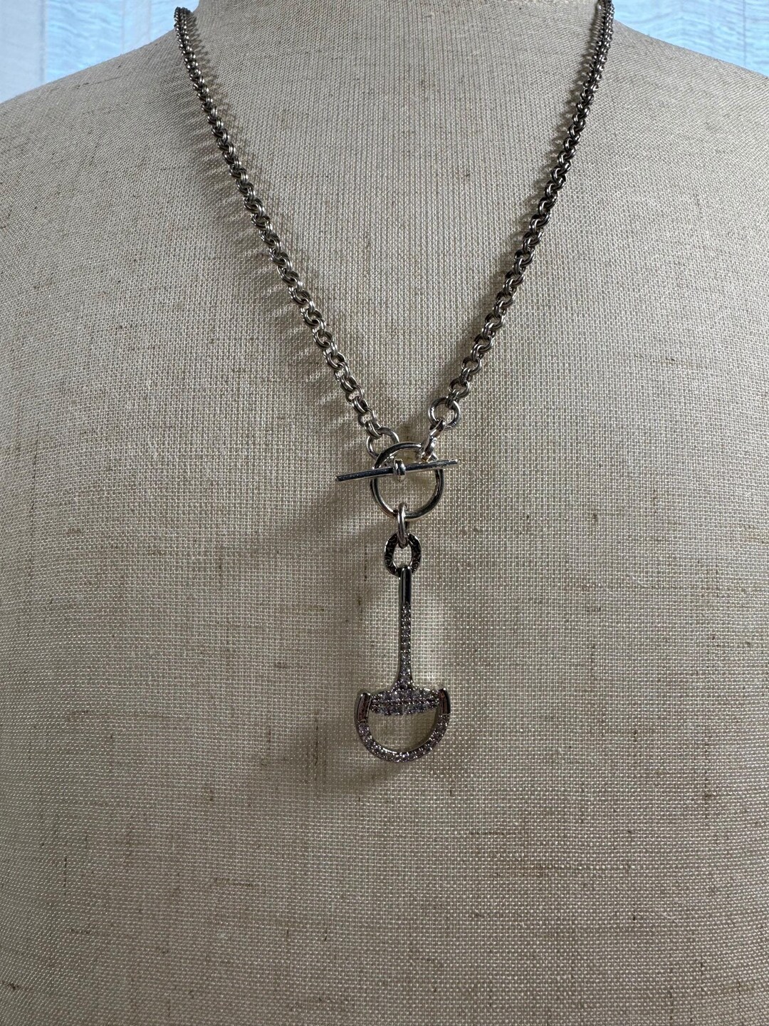 Pave Silver Snaffle Bit Pendant Necklace - Etsy