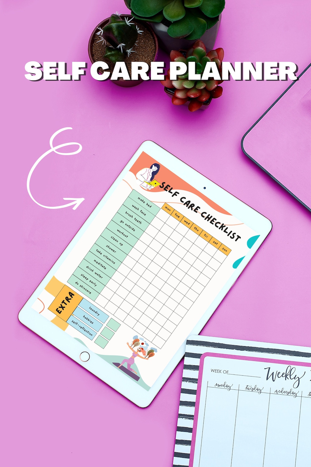 Colorful Digital Self Care Checklist Digital Planner, Organizer, 2023 ...