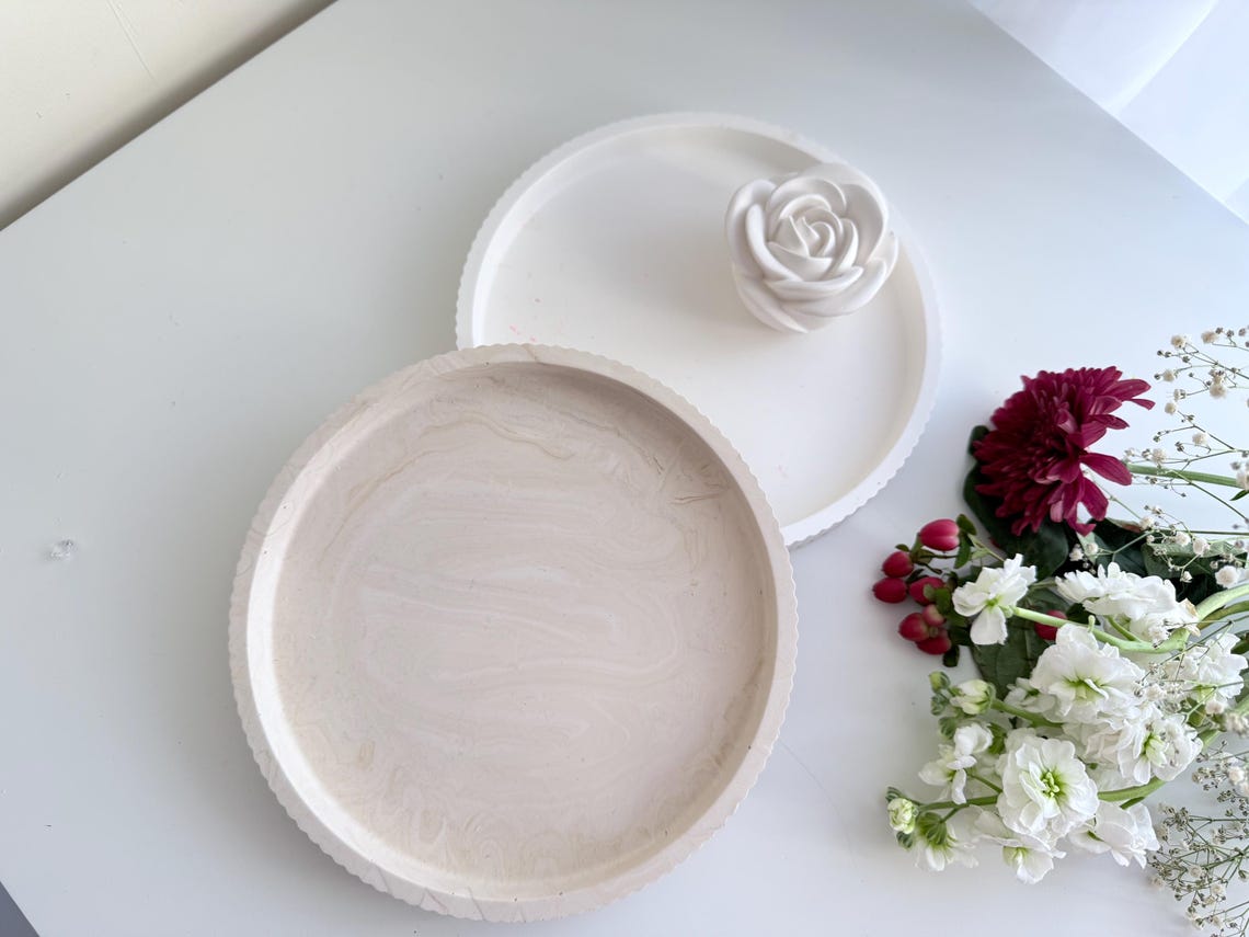 Large Ribbed Tray Decorative Stone | Handmade Concrete Table Tray ...