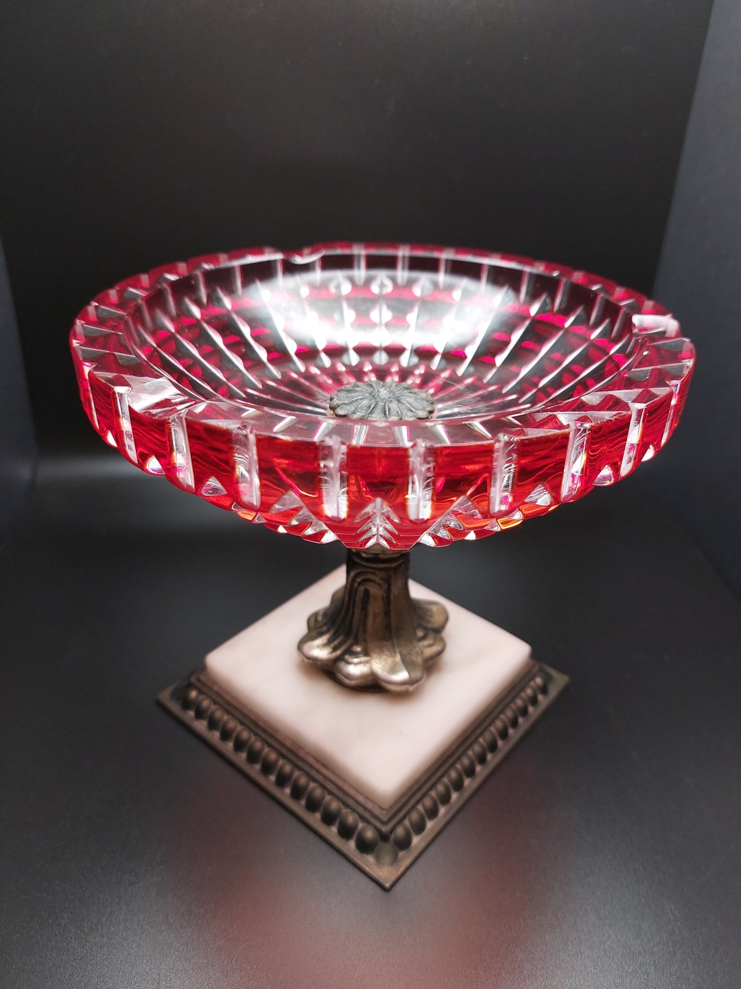 Vintage Crystal and Cranberry Glass Marble and Brass - Etsy