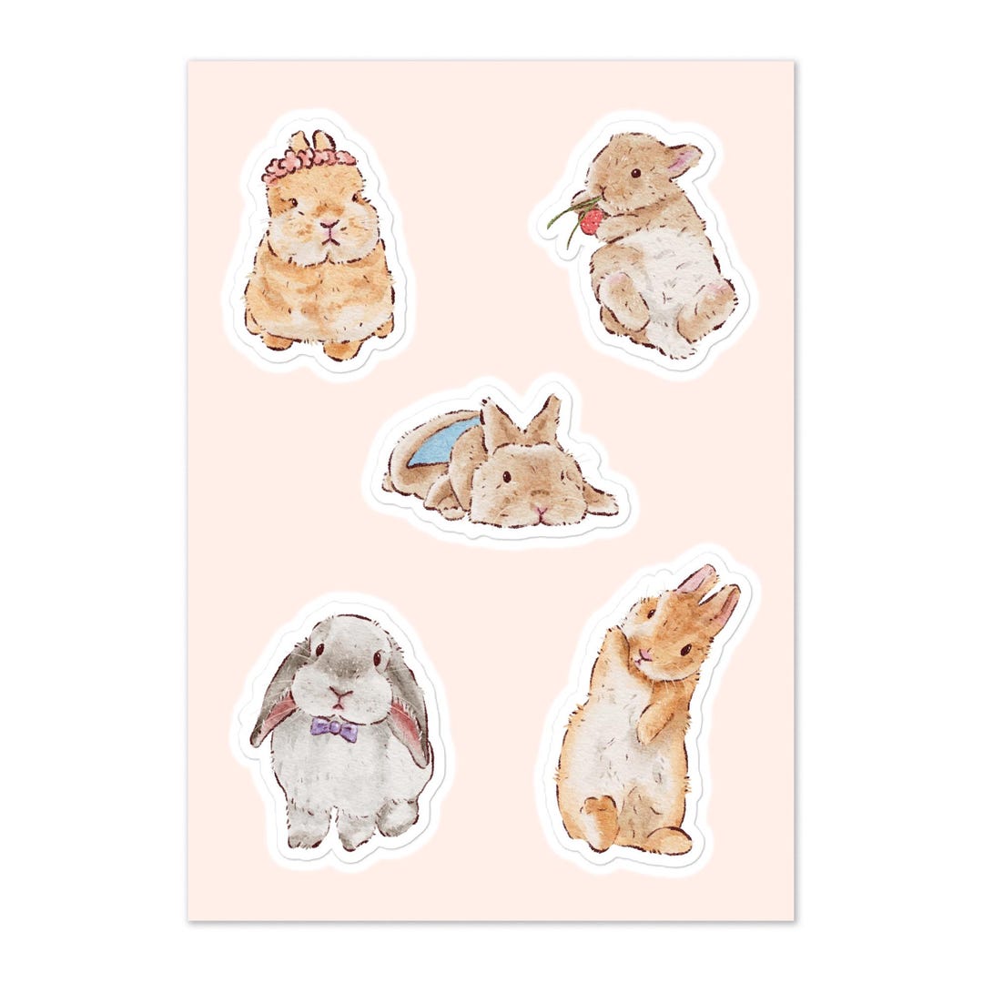 Hand Drawn Bunny Sticker Sheet, Cute Animal Stickers, Pet Sticker ...