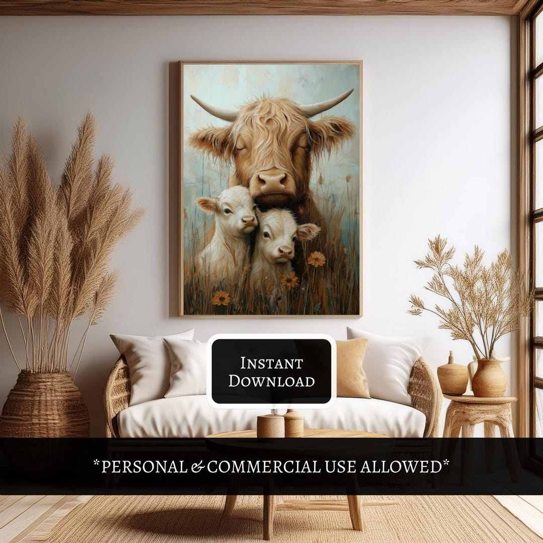 Highland Cow Printable Wall Art Living Room Wall Print Highland Cow ...