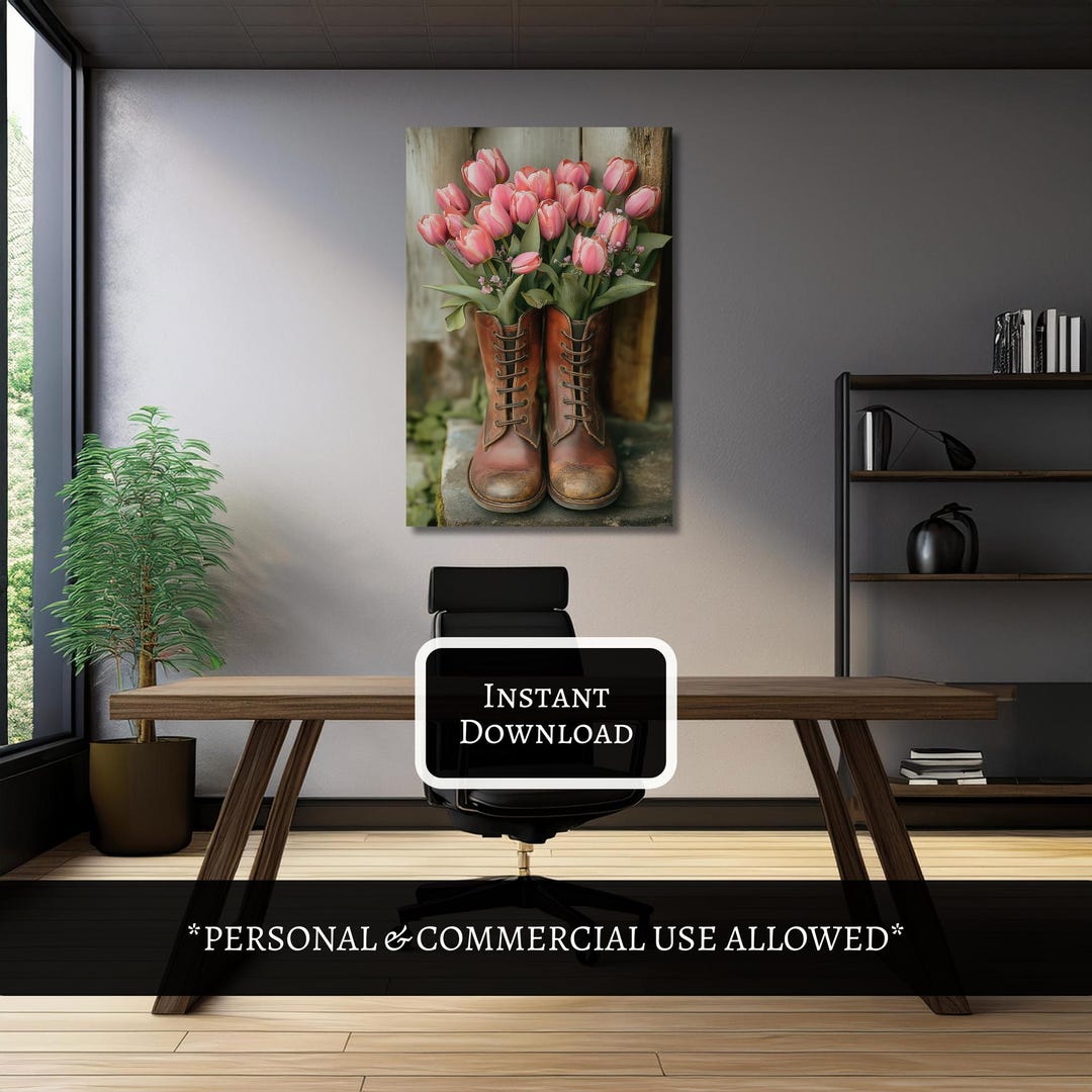 Office Wall Decor Art Tulip Printable Wall Art Rustic Farmhouse Office ...