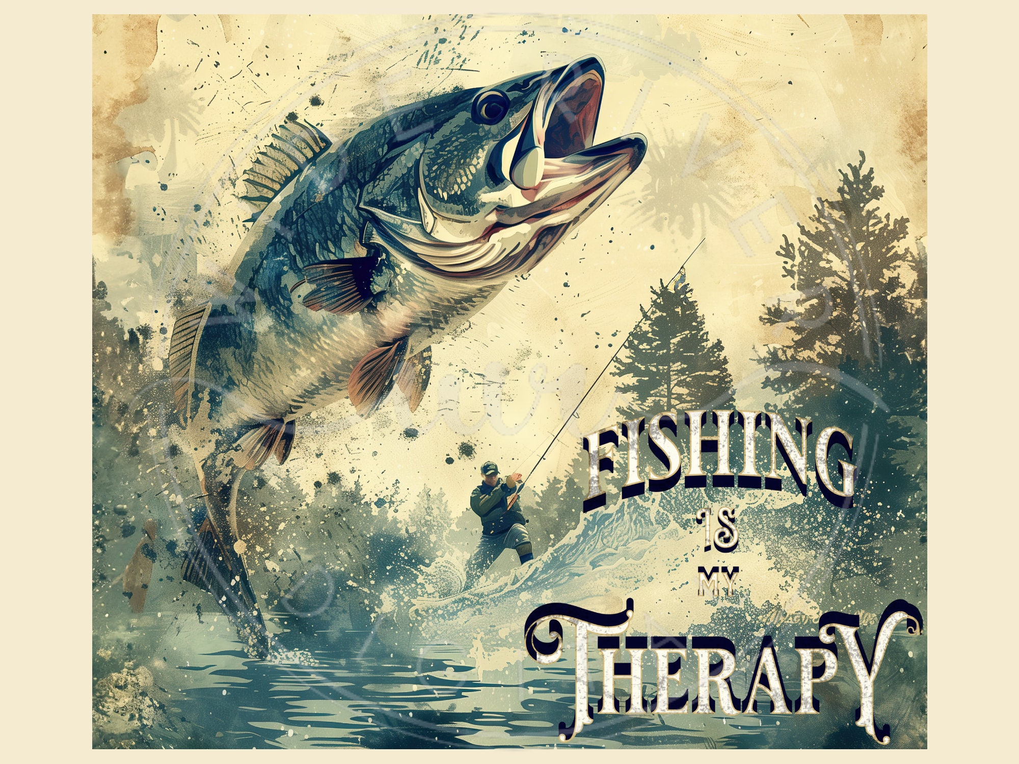 Seamless Jumping Bass Fish Tumbler Wrap, Instant Digital Download, 300 ...