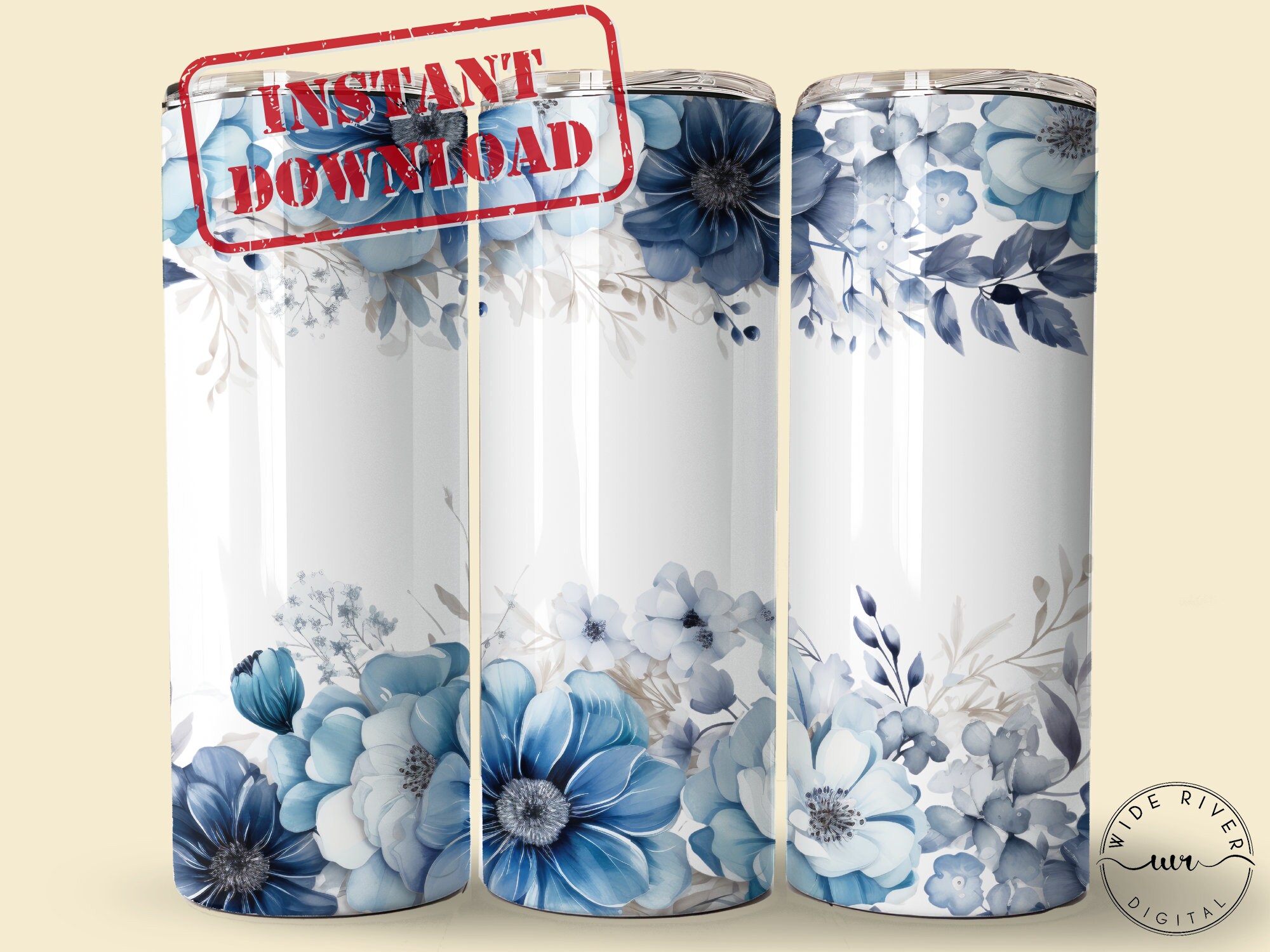 Seamless Blue Flower Tumbler Wrap, Instant Digital Download, 300 DPI ...