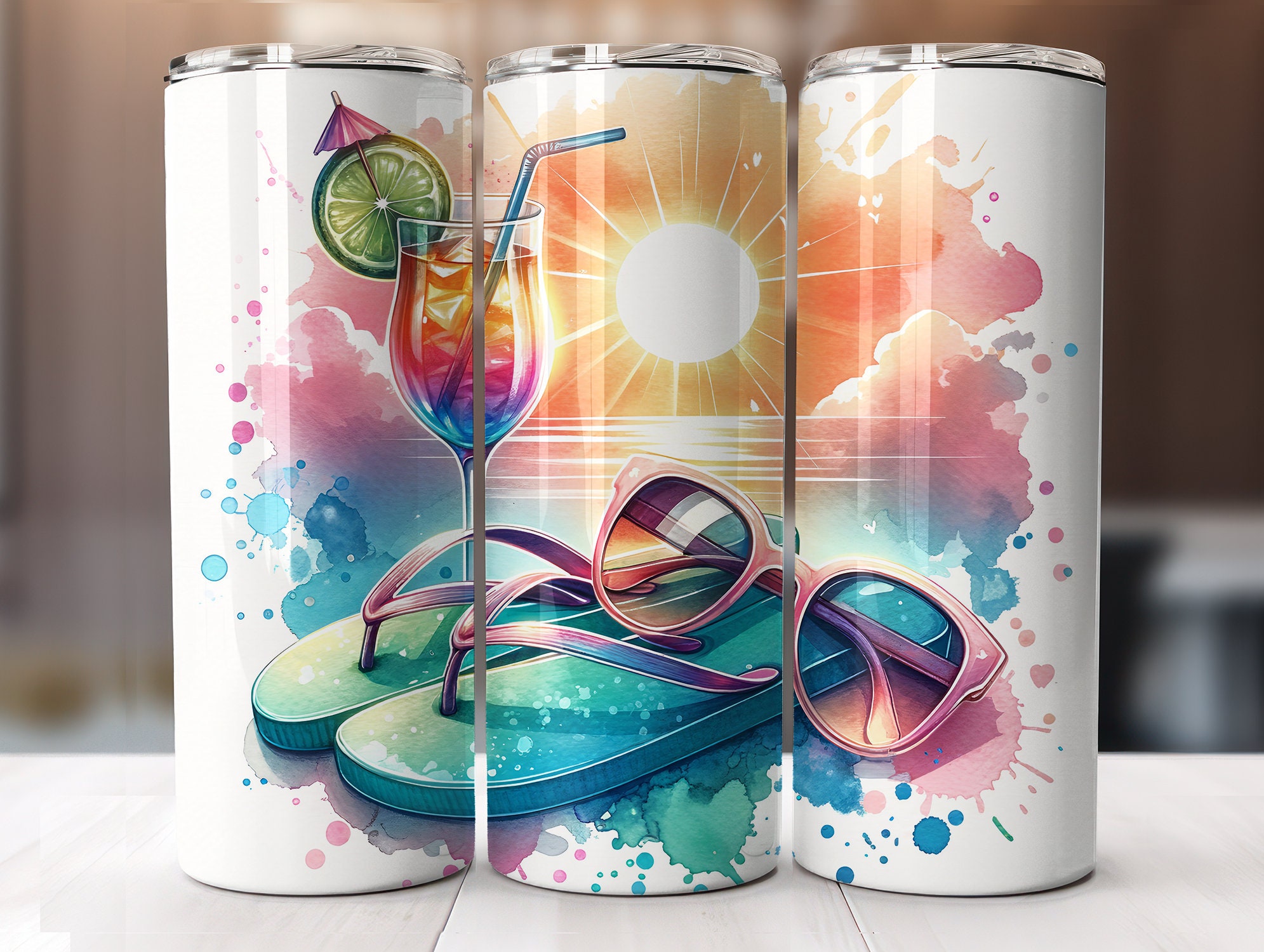 Beach Tumber Wrap Clipart PNG Sublimation Design, Straight and Tapered ...