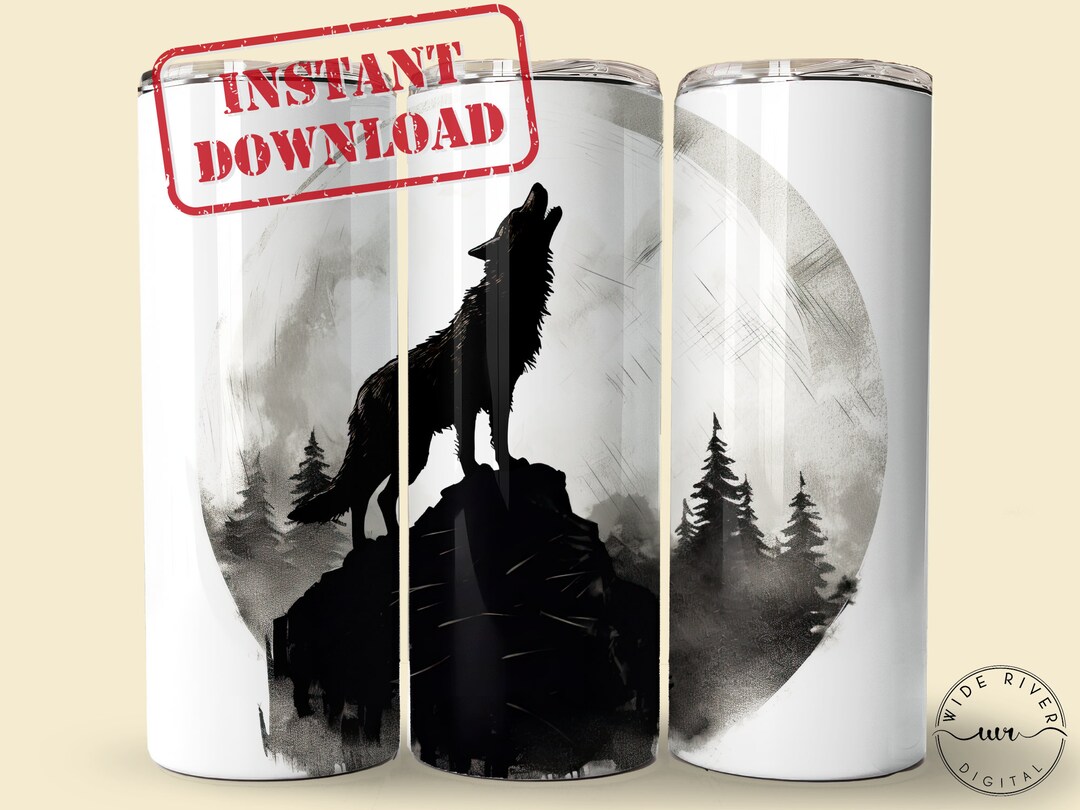 Seamless Wolf Ink Drawing Tumbler Wrap, Instant Digital Download, 300 ...