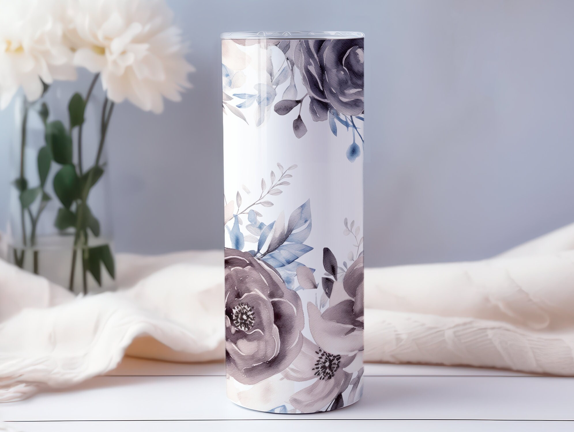 Seamless Dusty Blue Tumbler Wrap, Instant Digital Download, 300 DPI PNG ...