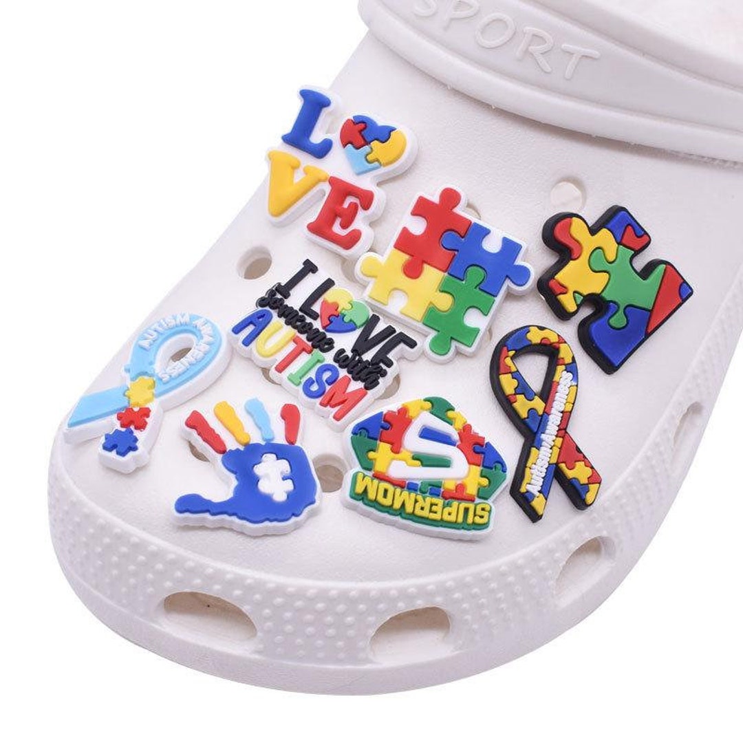 15 Autism Shoe Pins Choose 15 Puzzle Piece Charms Support Ribbons Pins ...