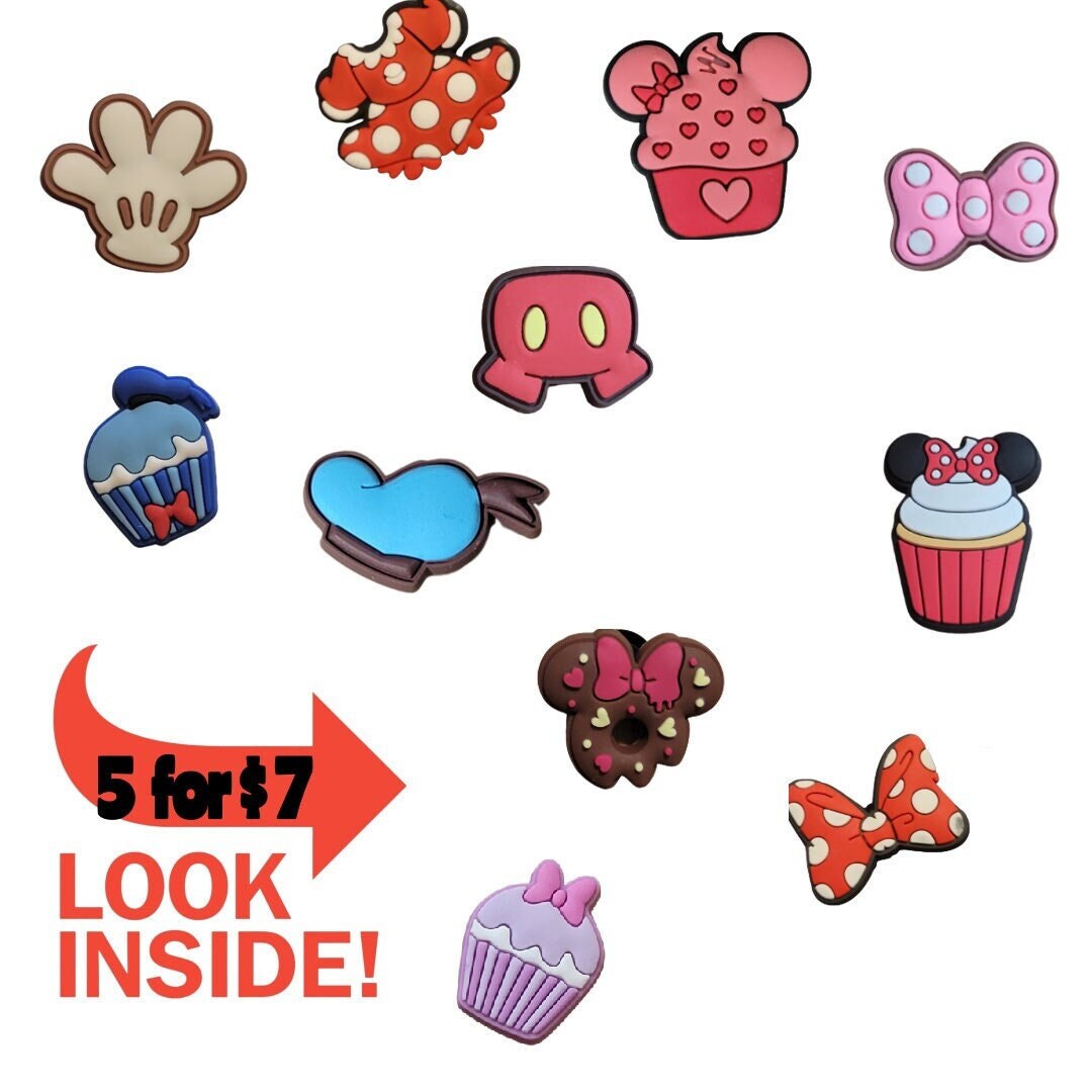 Cartoon Croc Charms Choose 5 Charms Ears Cupcake Charms red and White ...